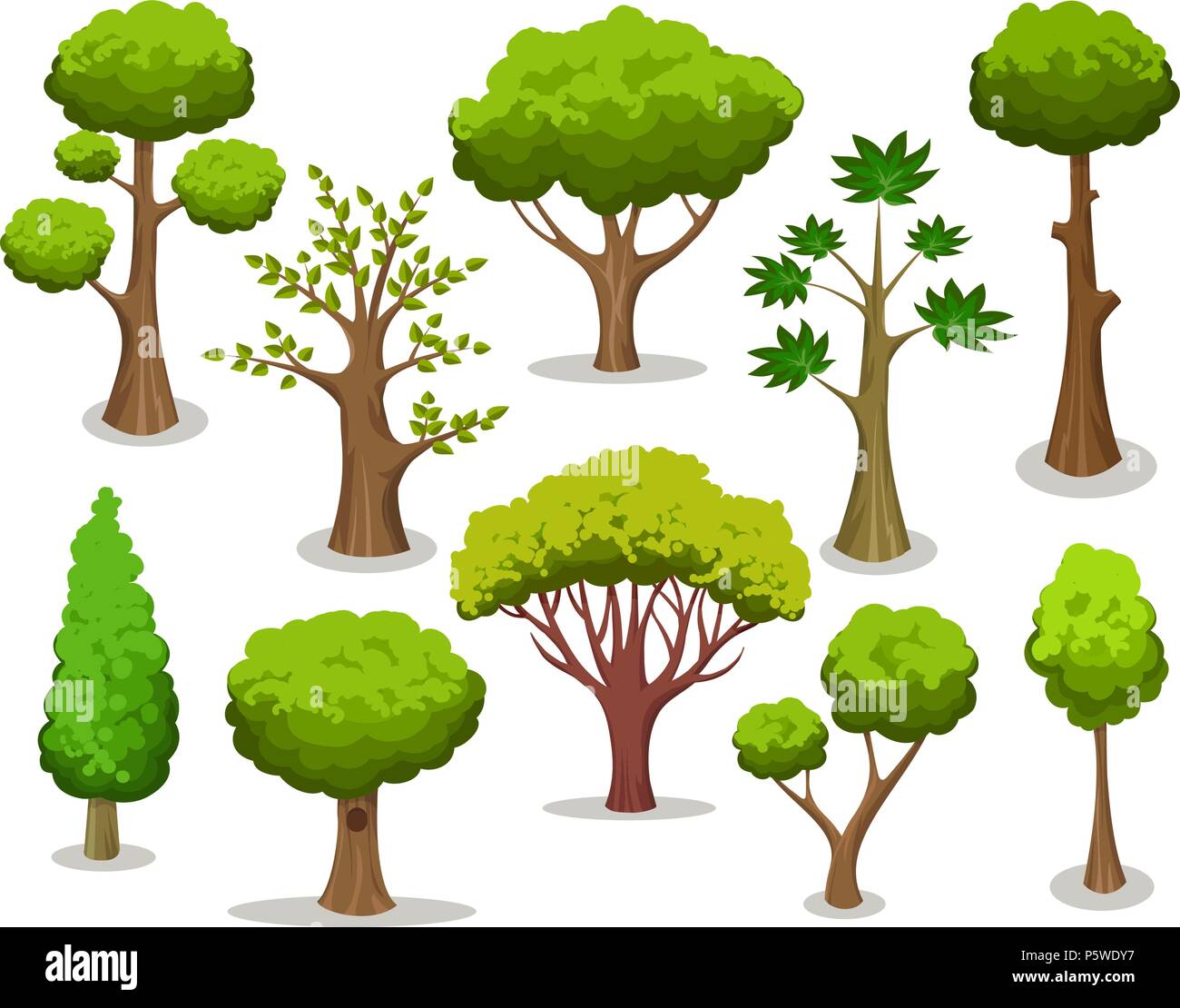 Collection d'arbres. Les arbres naturels Cartoon clipart isolé sur fond ...
