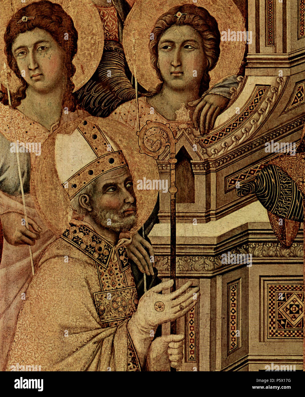 Deutsch : Altarretabel Sieneser Maestà, des Doms, Vorderseite, Haupttafel mit Maestà, Szen ...