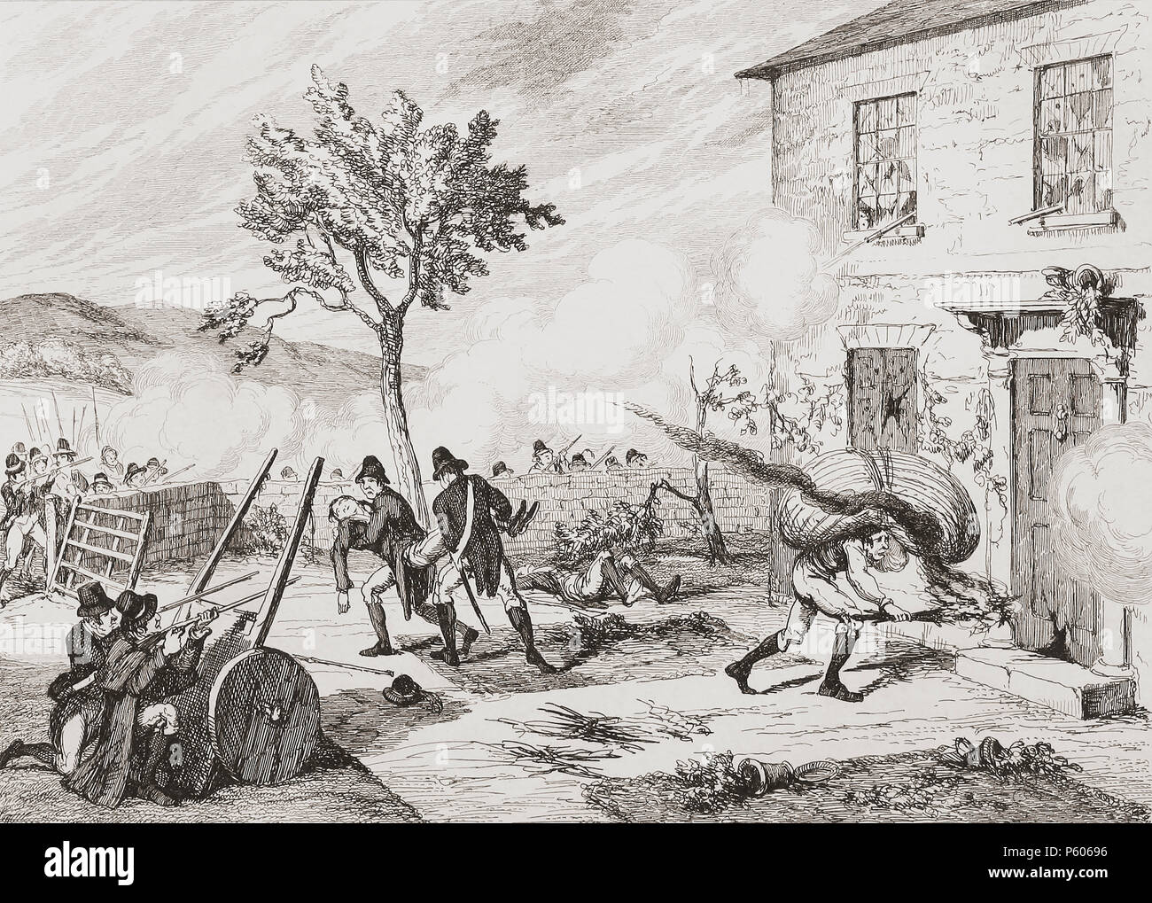 "Attaque sur le Capitaine Chamney's House". Illustration par George ...