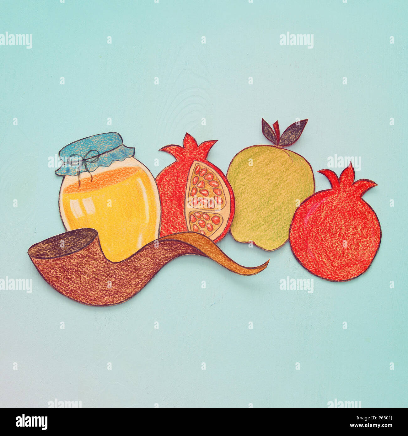 Rosh Hashanah (le Nouvel an juif) concept. Symboles traditionnels et ...