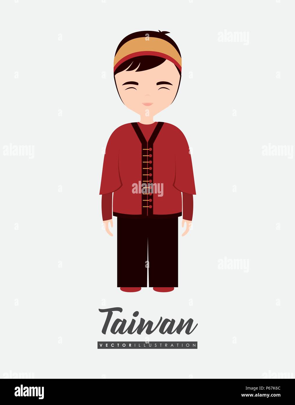 L'homme dessin animé avec costume traditionnel de Taiwan sur fond blanc ...