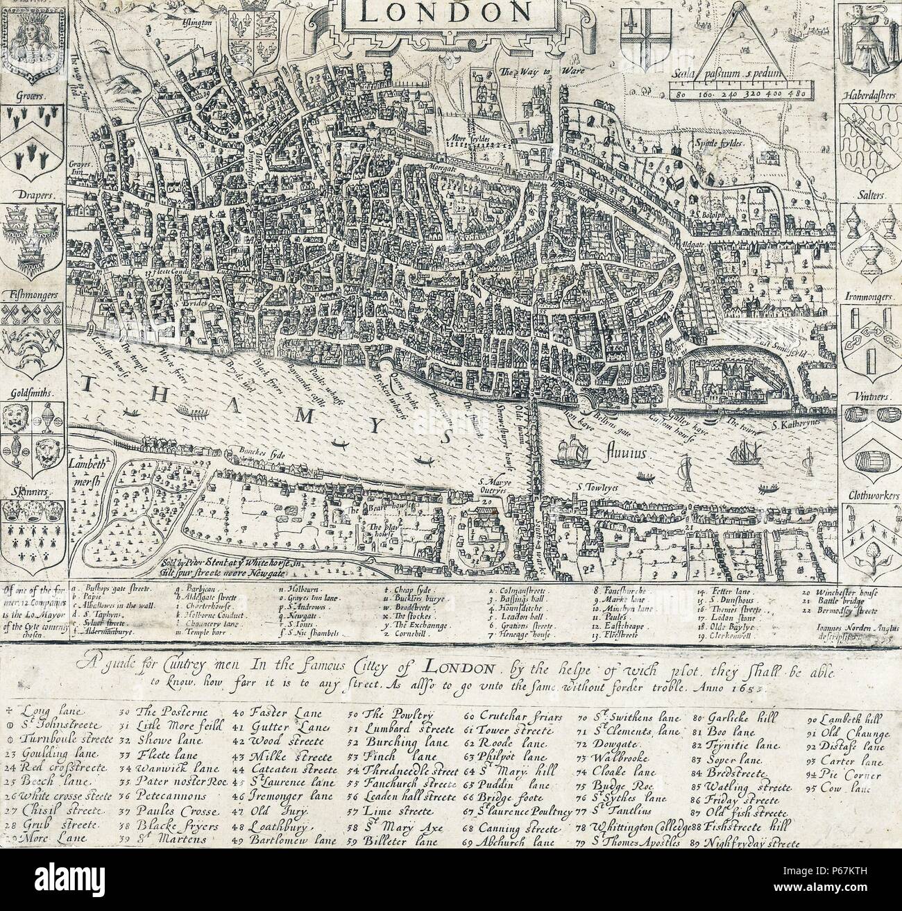 16e siècle Plan de Londres par John Norden (1548-1625), cartographe ...