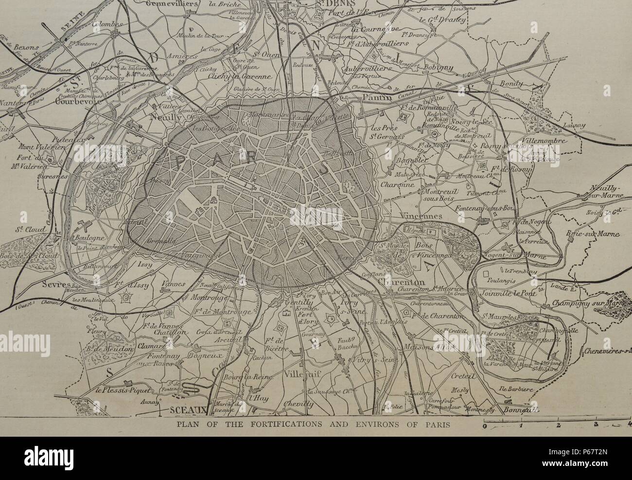 Carte illustrant le plan des fortifications et des environs de Paris ...