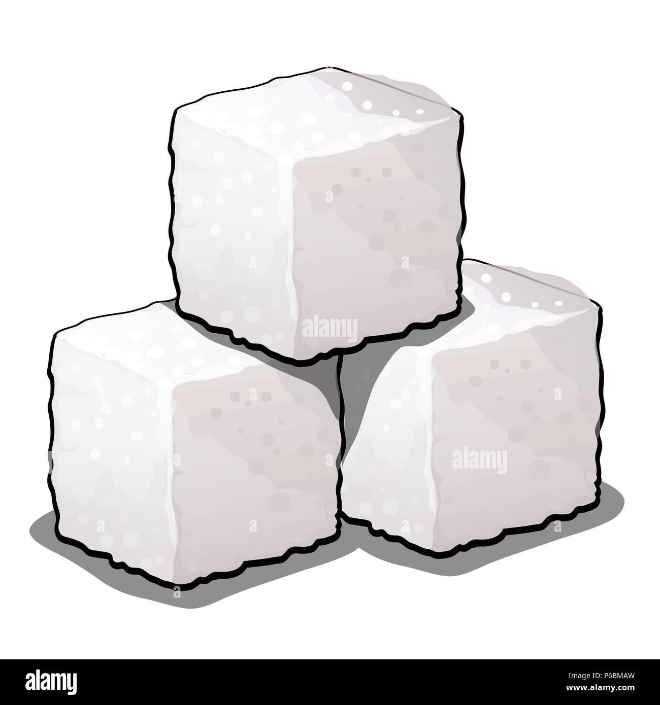 Pile de cubes de sucre de sucre raffiné isolé sur fond blanc. Cartoon ...