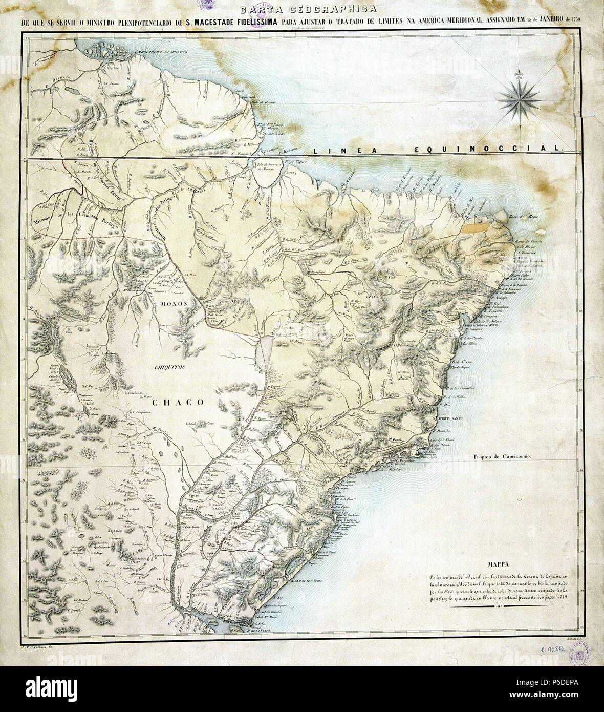 CARTOGRAFIA. MAPA DE BRASIL ,AÑO 1750. BIBLIOTECA NACIONAL. MADRID ...