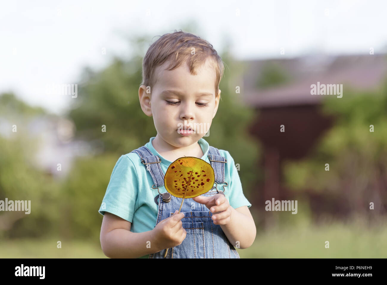 Bébé garçon avec un suçon sur sa baguette dans ses mains marchant le ...