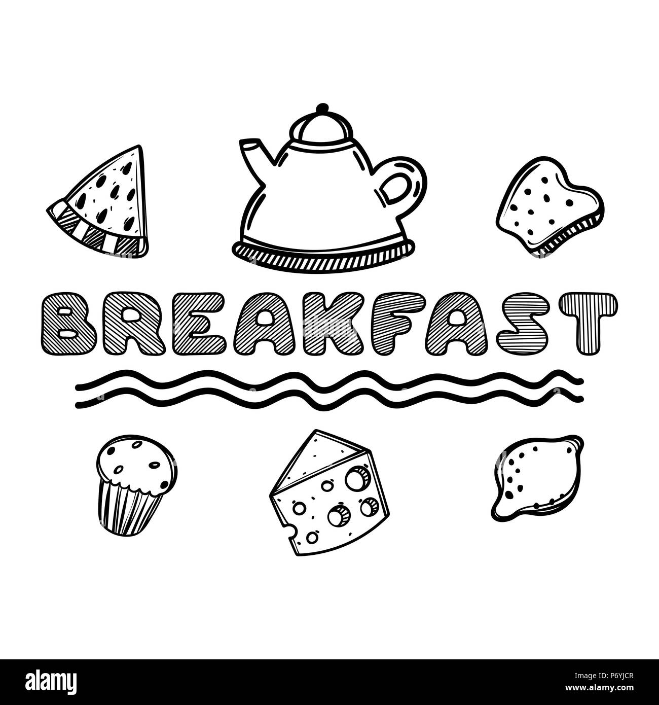 Petit-déjeuner à la main l'illustration. Illustration croquis Image ...
