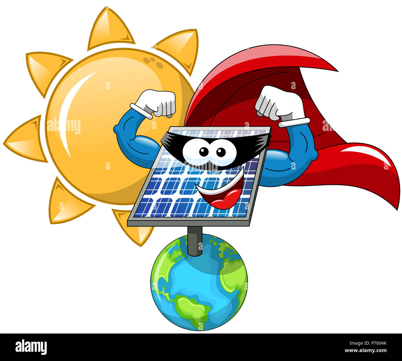 Caricature de super-héros et soleil permanent panneau solaire sur la ...