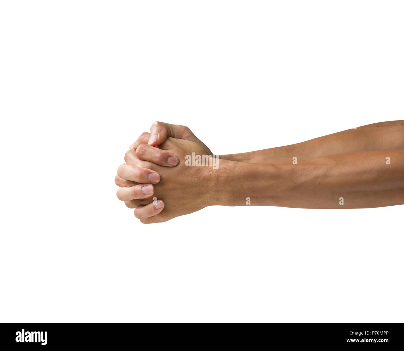 Les gestes de la main chemin isolé sur fond blanc. Un homme part faire ...