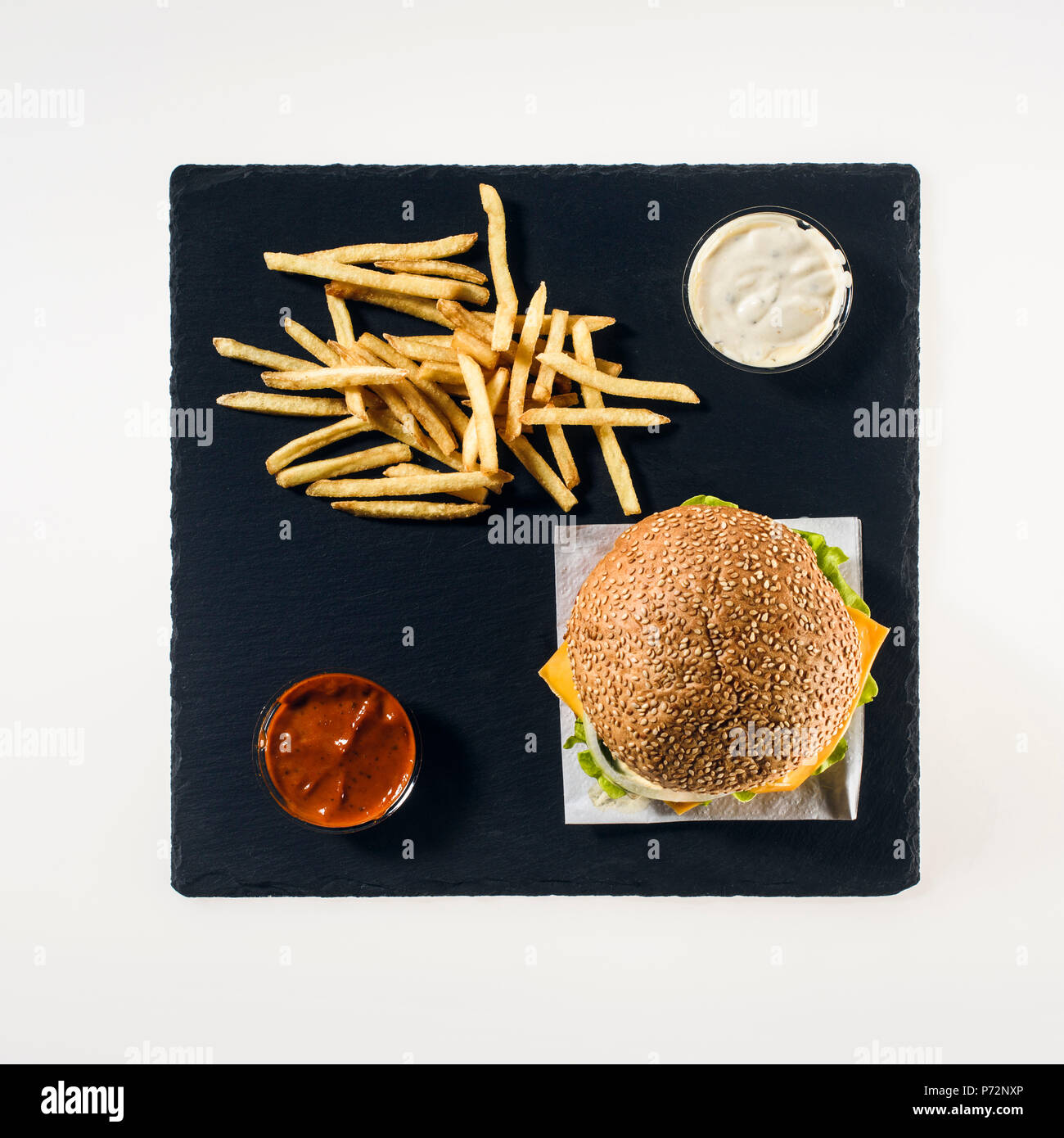Cheeseburger Frite Maison Noir Et Blanc Banque De Photographies Et D