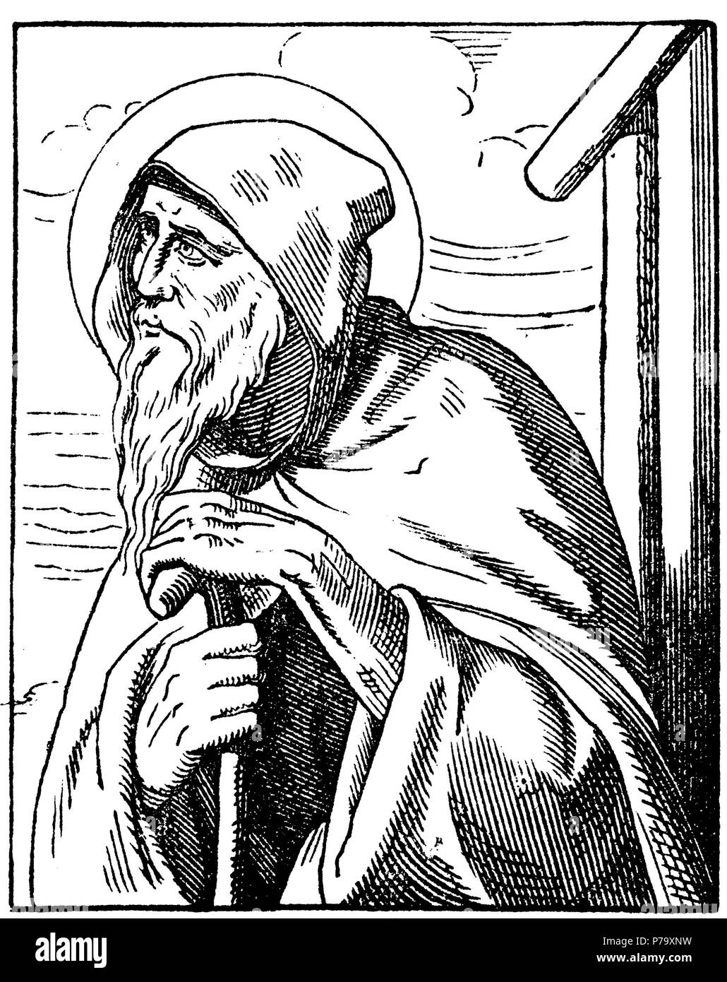 Ermite saint dessin Banque d'images noir et blanc - Alamy