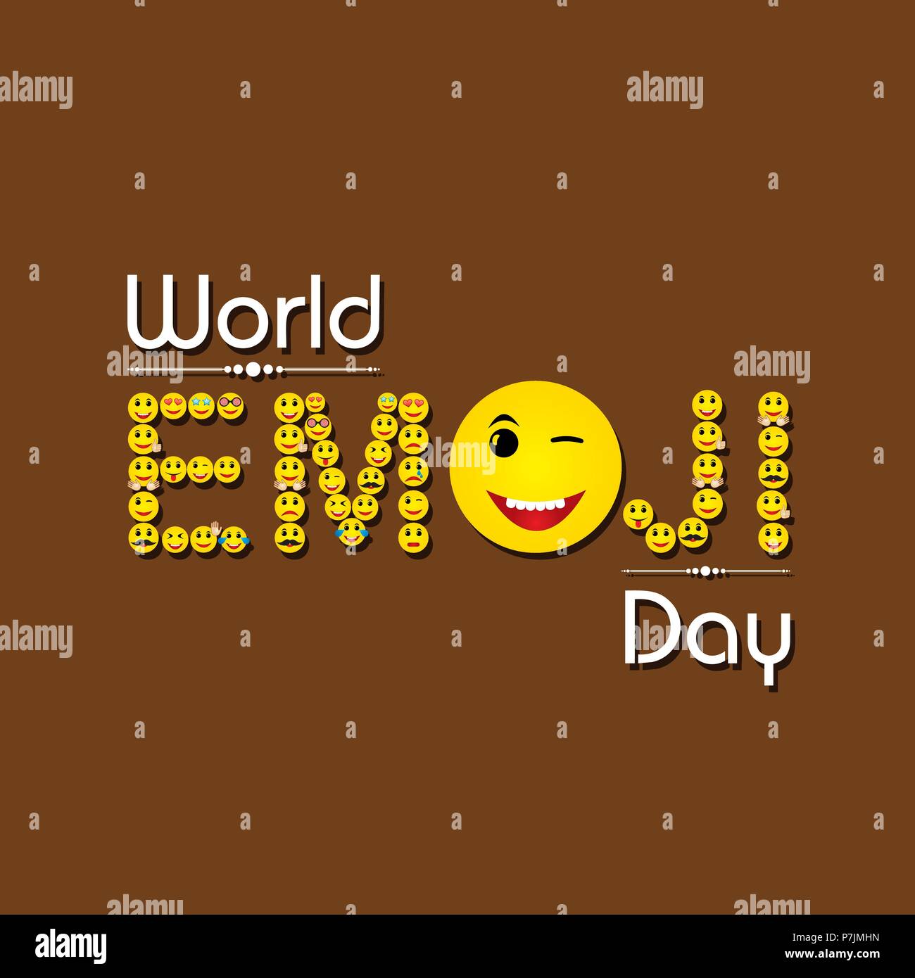 Carte de souhaits jour emoji monde modèle design avec différents ...