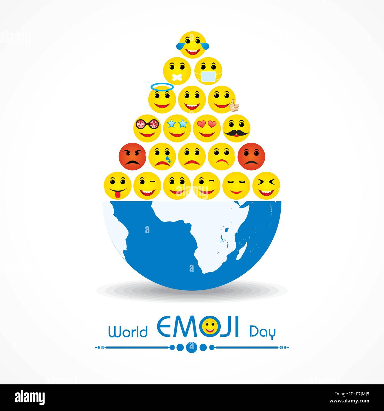 Carte de souhaits jour emoji monde modèle design avec différents ...