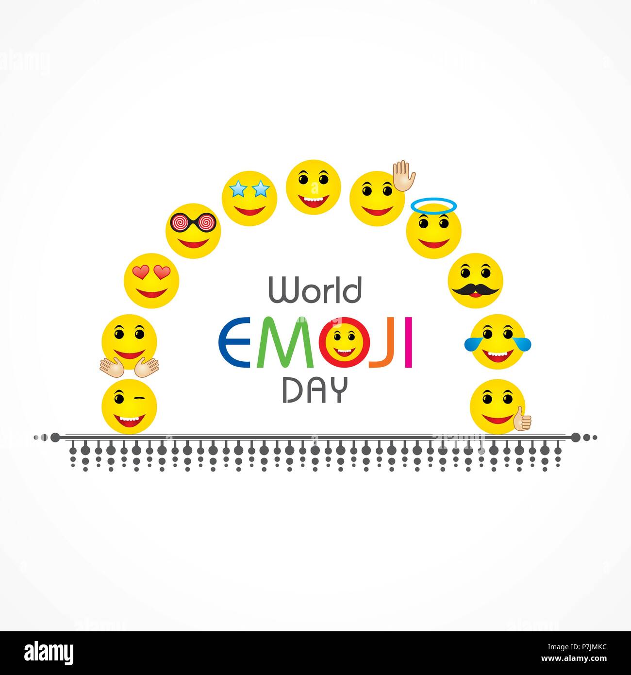 Carte de souhaits jour emoji monde modèle design avec différents ...