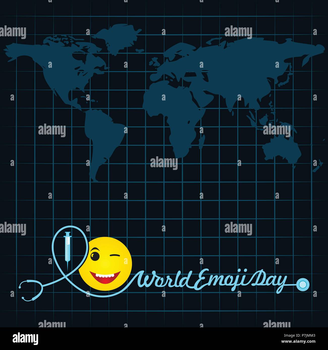 Carte de souhaits jour emoji monde modèle design avec différents ...