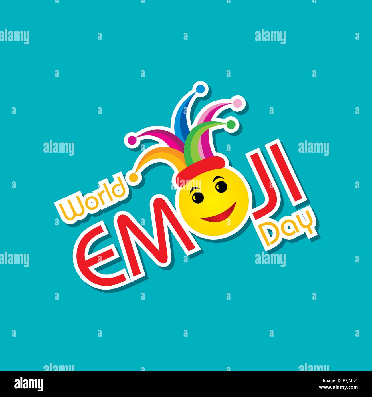 Carte de souhaits jour emoji monde modèle design avec différents ...