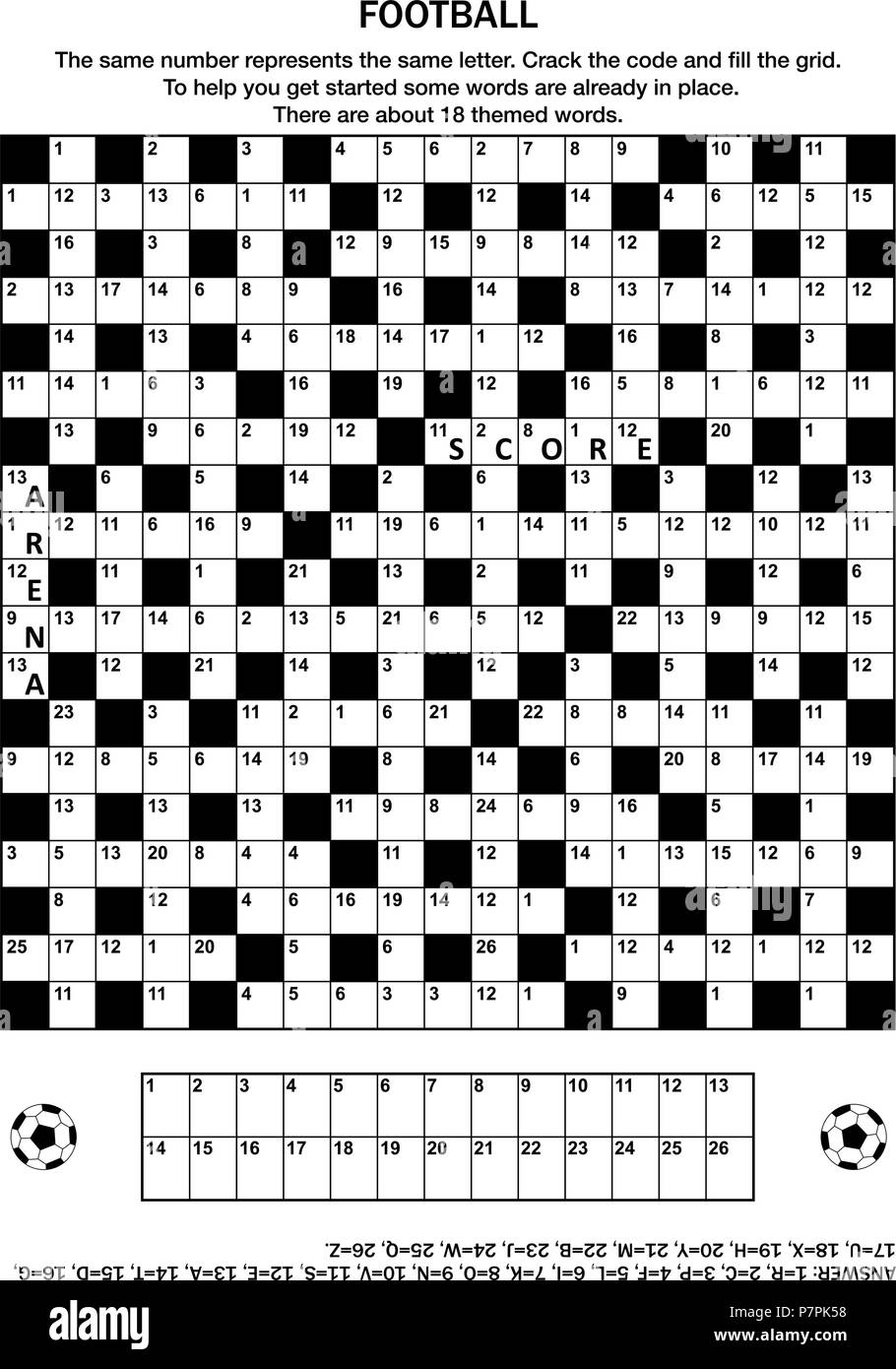Sur le thème du football (soccer) 19x19 (codebreaker mot code, code ...