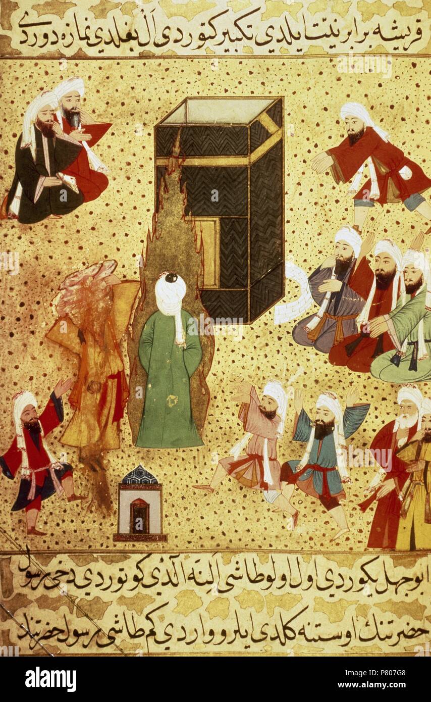 Muhammad assaut de l'Abu-Jahl païenne. De la miniature Siyer-i Nebi ...
