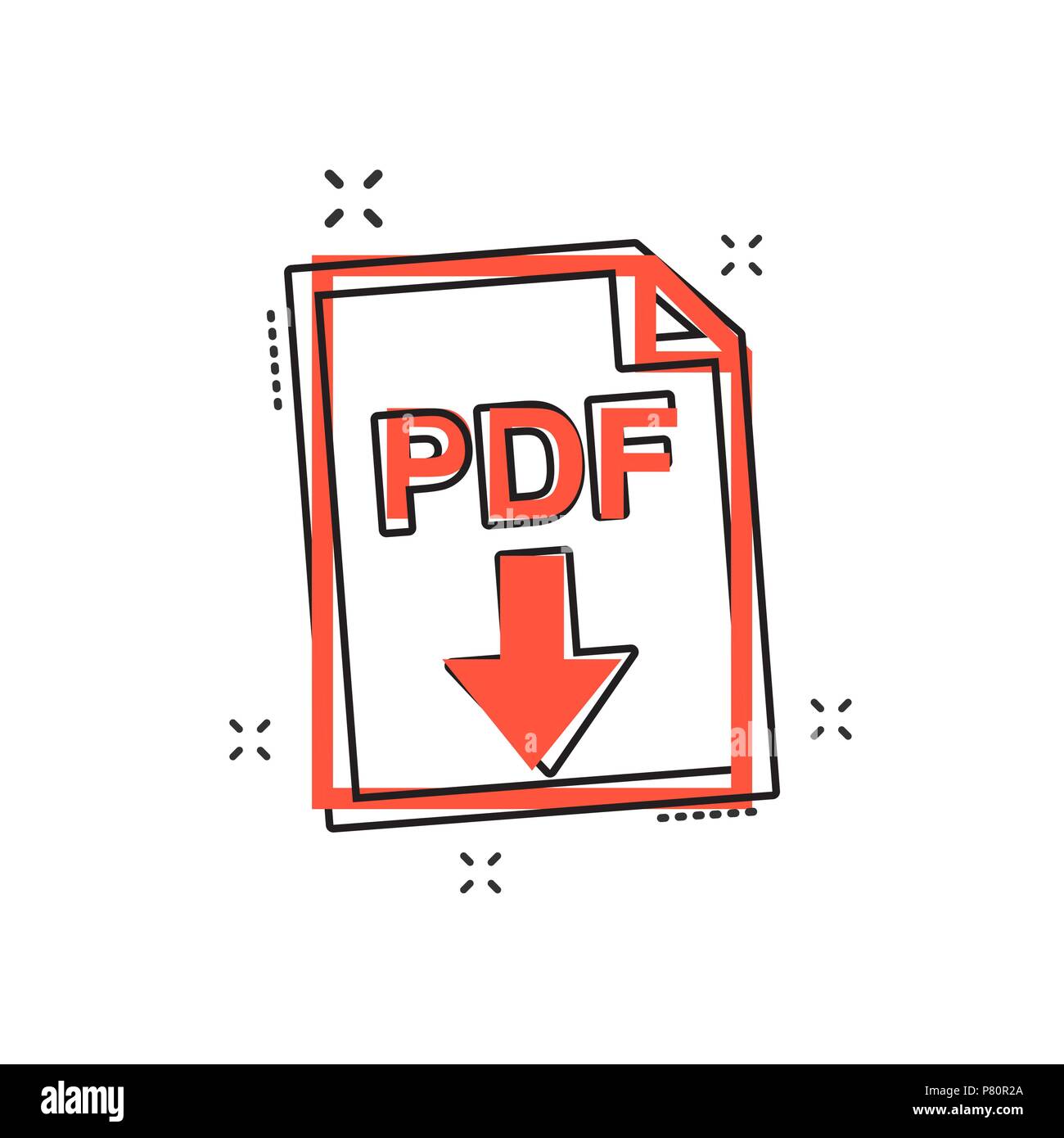 Cartoon icône PDF dans le style comique. Document PDF illustration ...