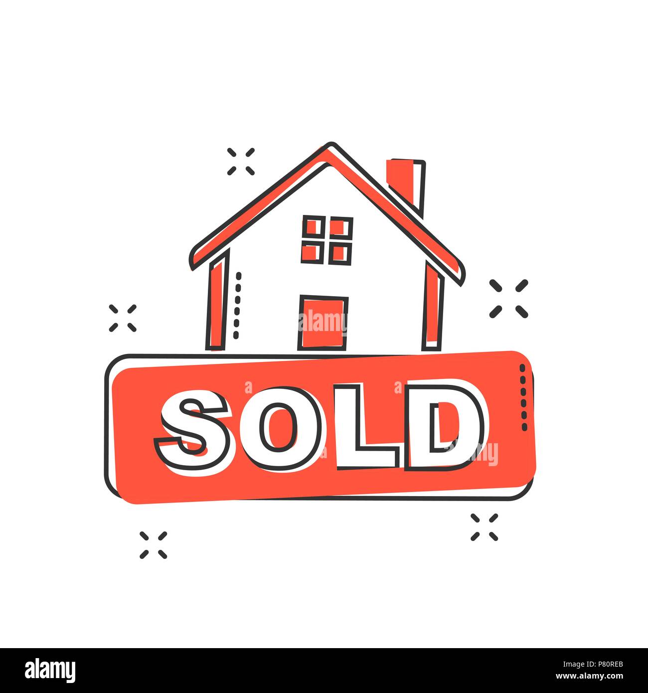 Cartoon vendu maison icône dans le style comique. Home illustration ...