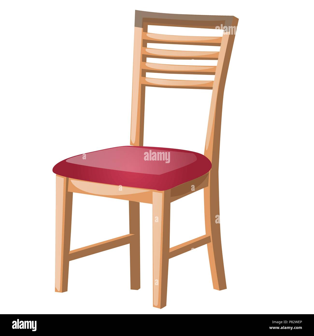 Chaise en bois avec des tissus rouges isolé sur fond blanc. Cartoon ...