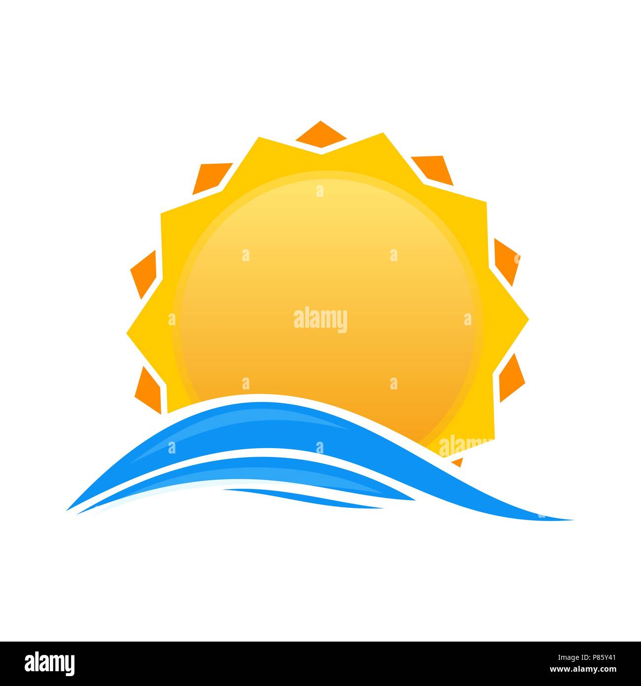 Soleil sur la mer. Icône logo Sunrise. Au-dessus de la mer soleil ...