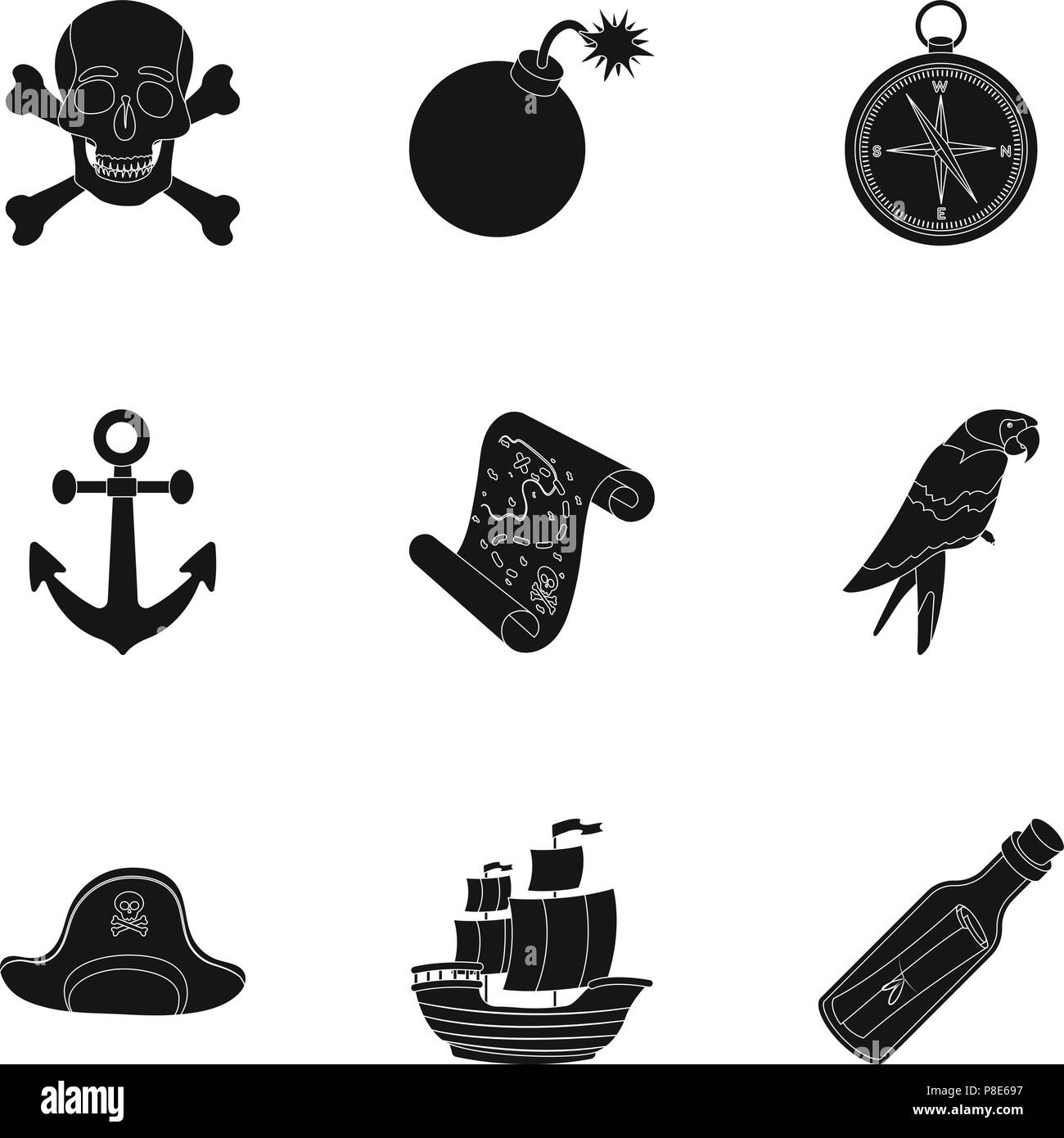Jeu de pirates icônes dans black design. Grande collection de pirates ...