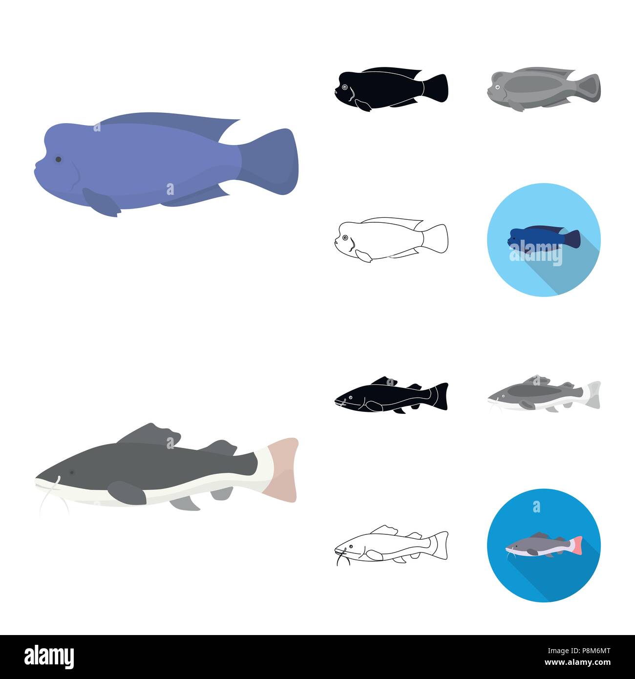 Différents types de poissons cartoon,Black,télévision,contour ...