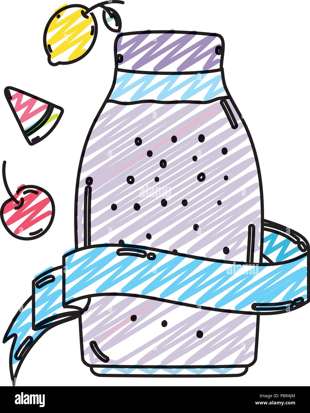 Jus de fruits sains doodle dans le bocal et ruban vector illustration ...