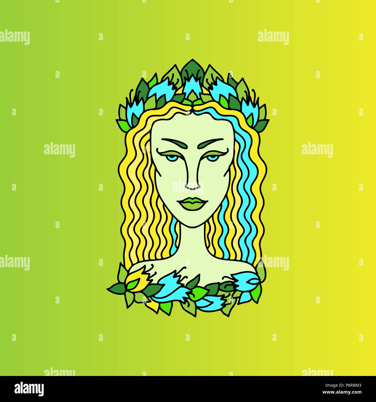 Girl Portrait Vierge Signe De Zodiaque Illustration Vecteur Doodle Image Vectorielle Stock Alamy