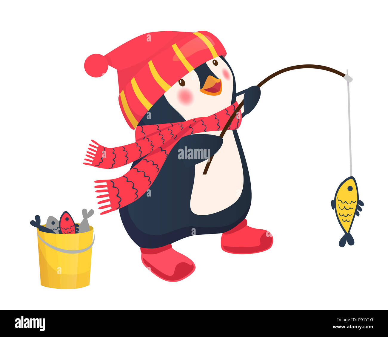 Poisson pêcheur de pingouin. Cartoon Pêcheur et poisson. illustration ...