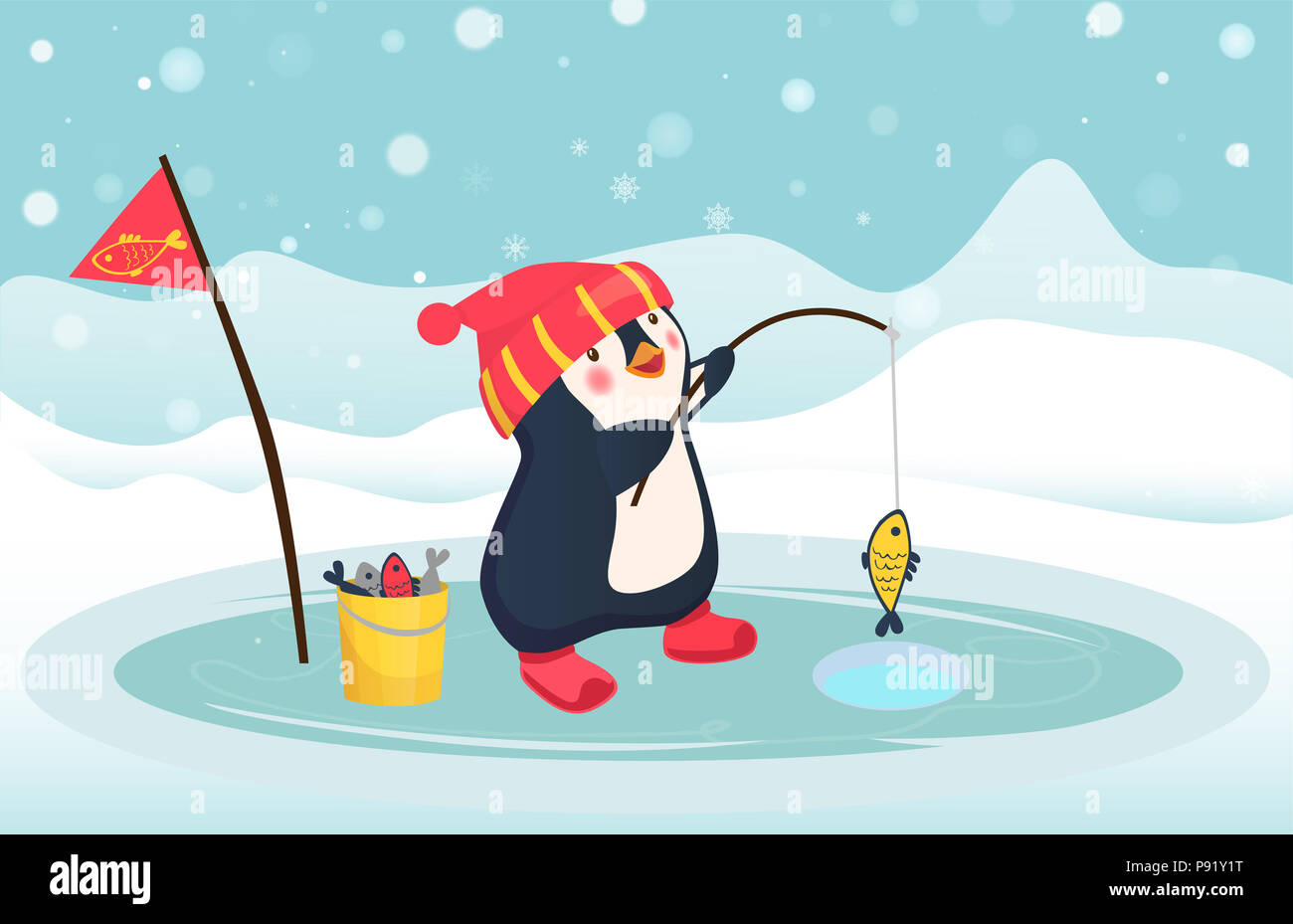 Poisson pêcheur de pingouin. Pêcheur et le poisson. Dessin animé ...