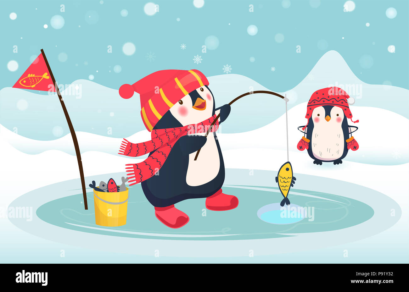 Poisson pêcheur de pingouin. Pêcheur et le poisson. Dessin animé ...