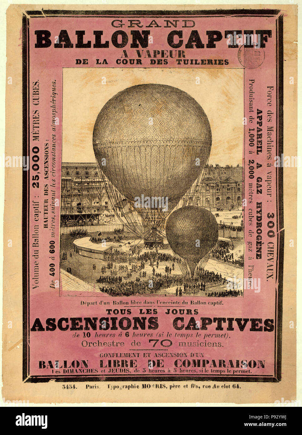 Broadside annonçant l'ascension d'Henri Giffard géant du ballon captif ...