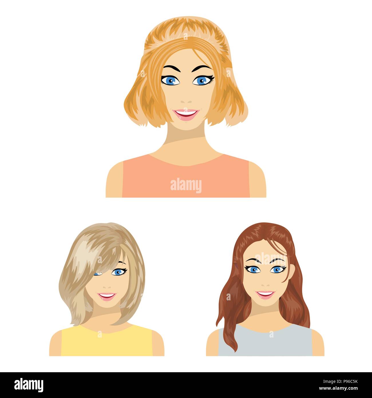 Types de coiffures femme cartoon icônes de collection set pour la ...