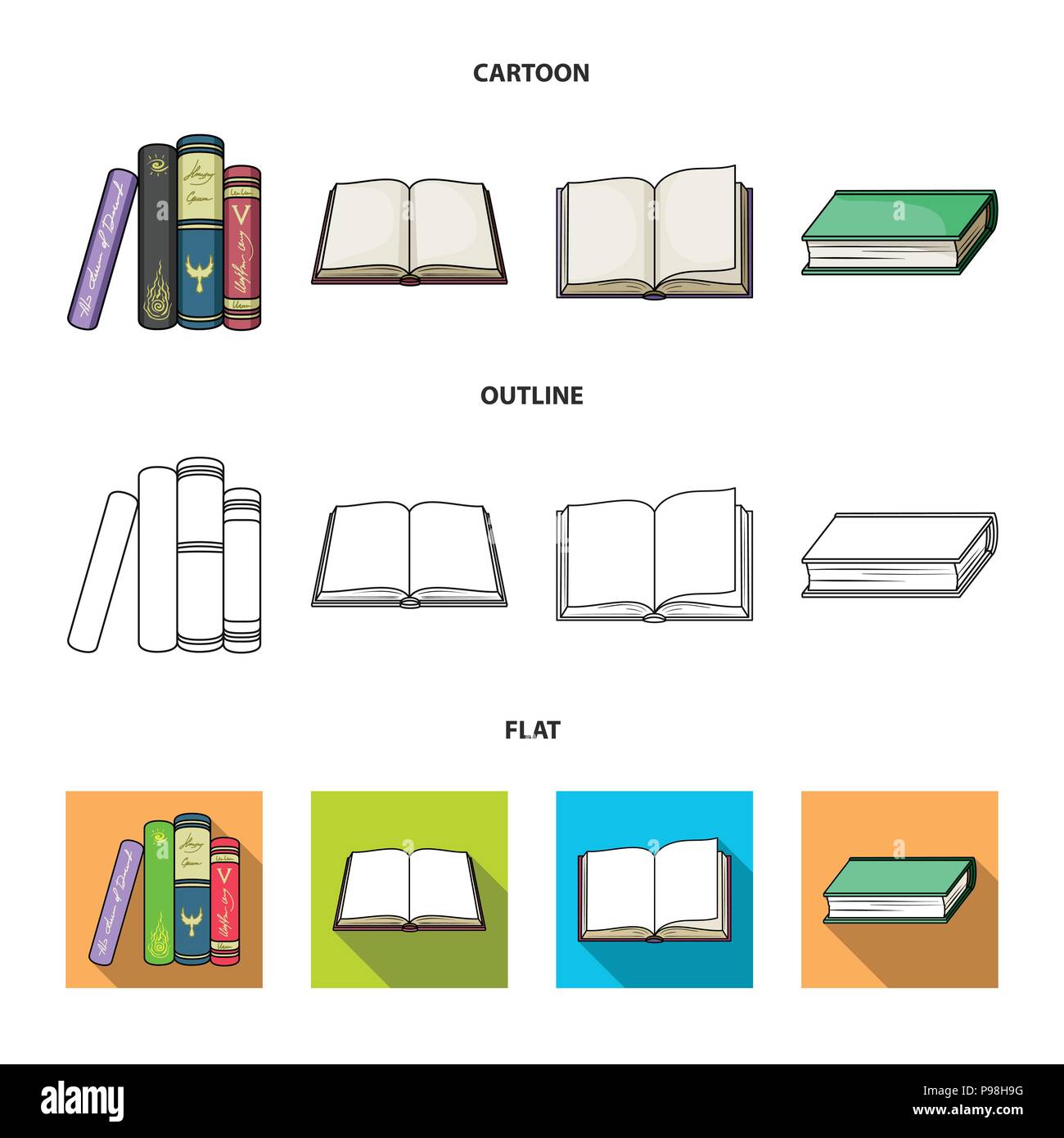 Différents types de livres. Livres collection set icônes de cartoon ...