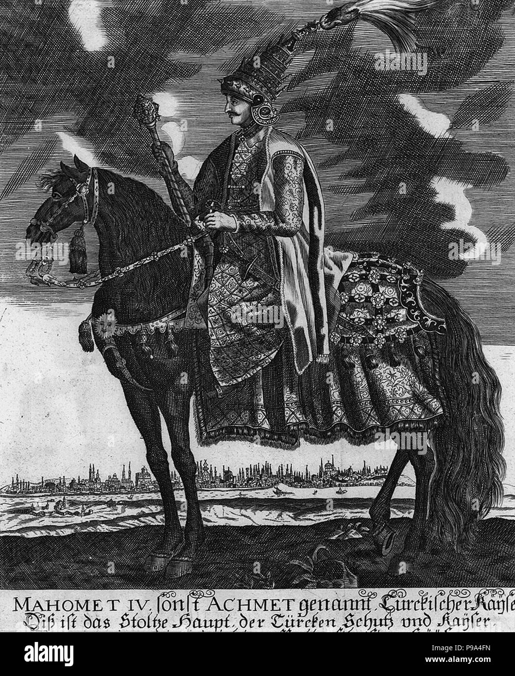 Sultan de l'Empire Ottoman Mehmed IV, à cheval. Musée : collection ...