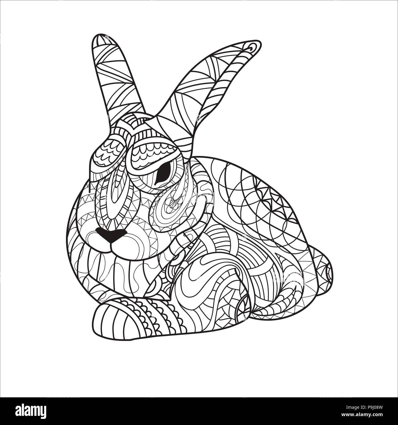 Coloriage, coloriage, bunny, lapin, rongeur, motif, vector Image ...