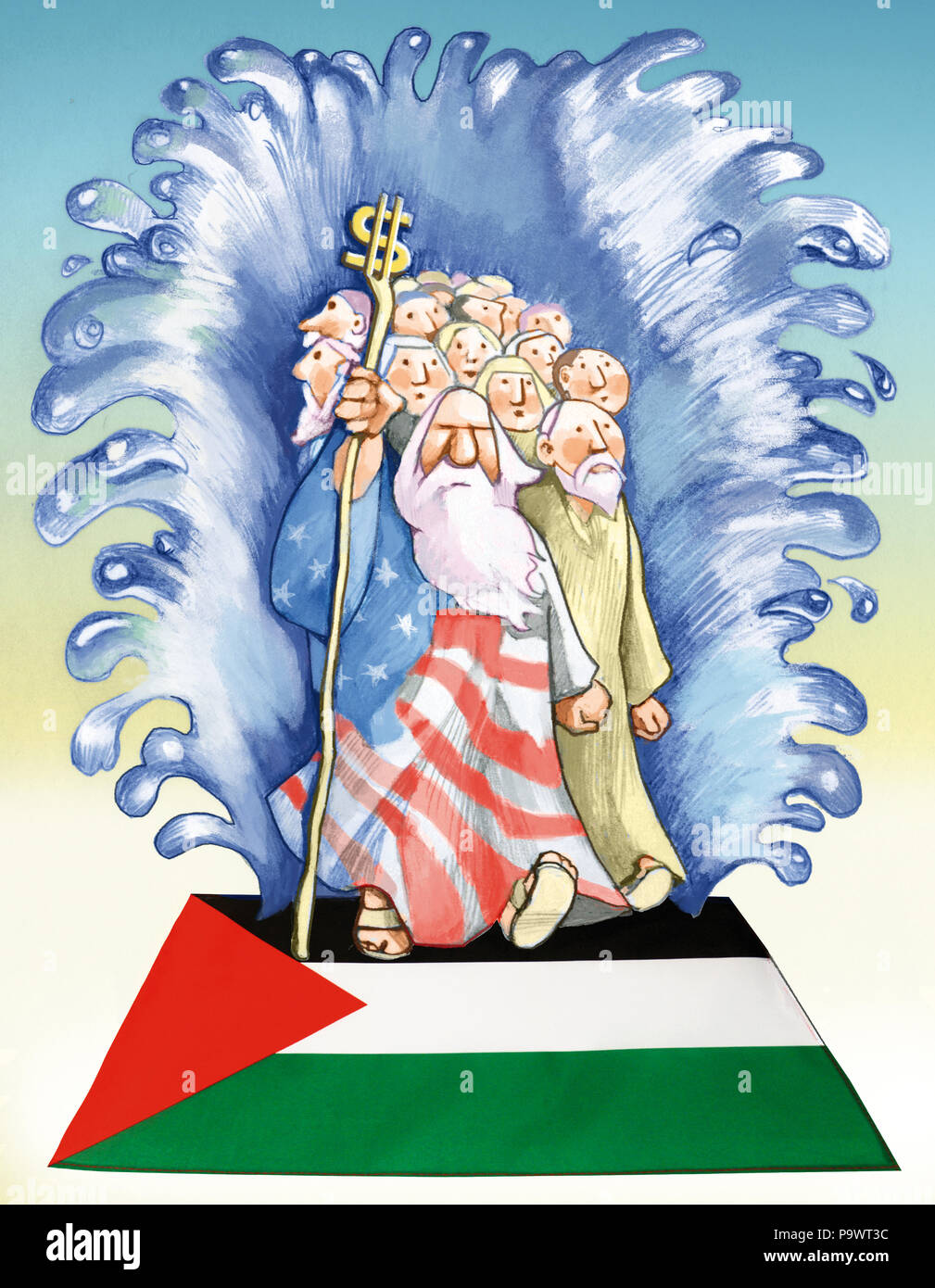 Moïse traverse l'eau sur son baton le symbole du dollar Photo Stock - Alamy