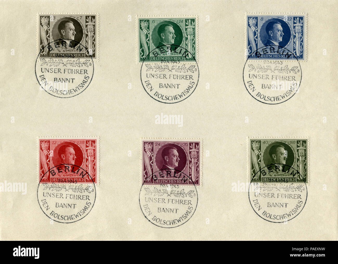 Historique allemand stamps : feuille '54e anniversaire d'Adolf Hitler ...