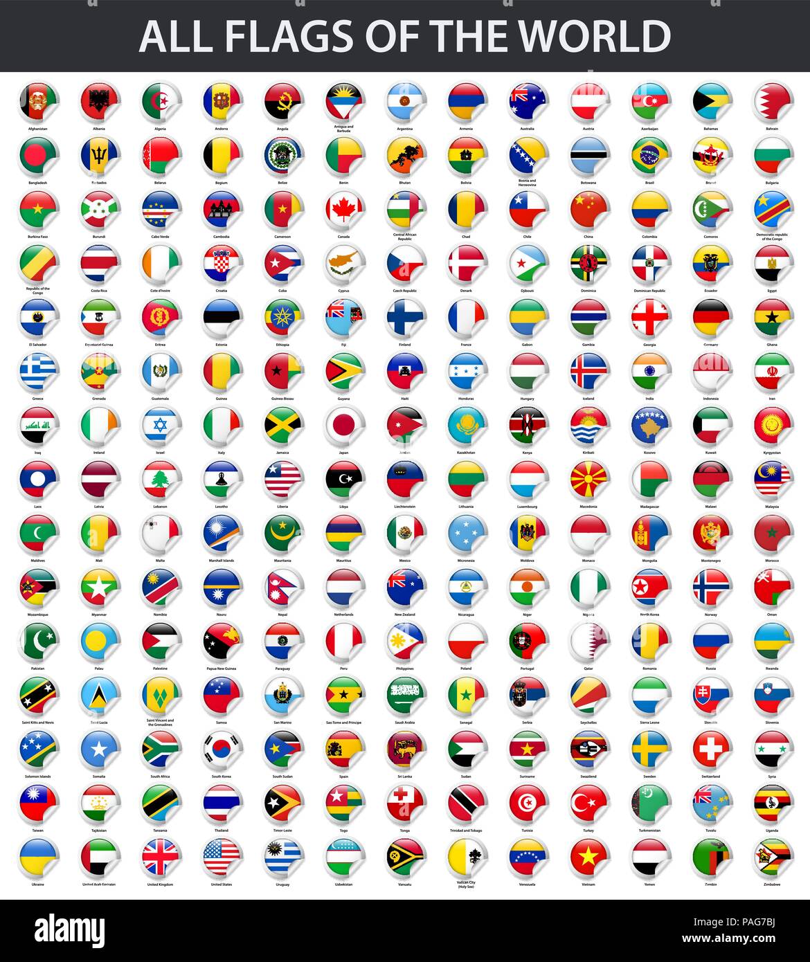 Tous les drapeaux du monde par ordre alphabétique. Brillant rond style ...