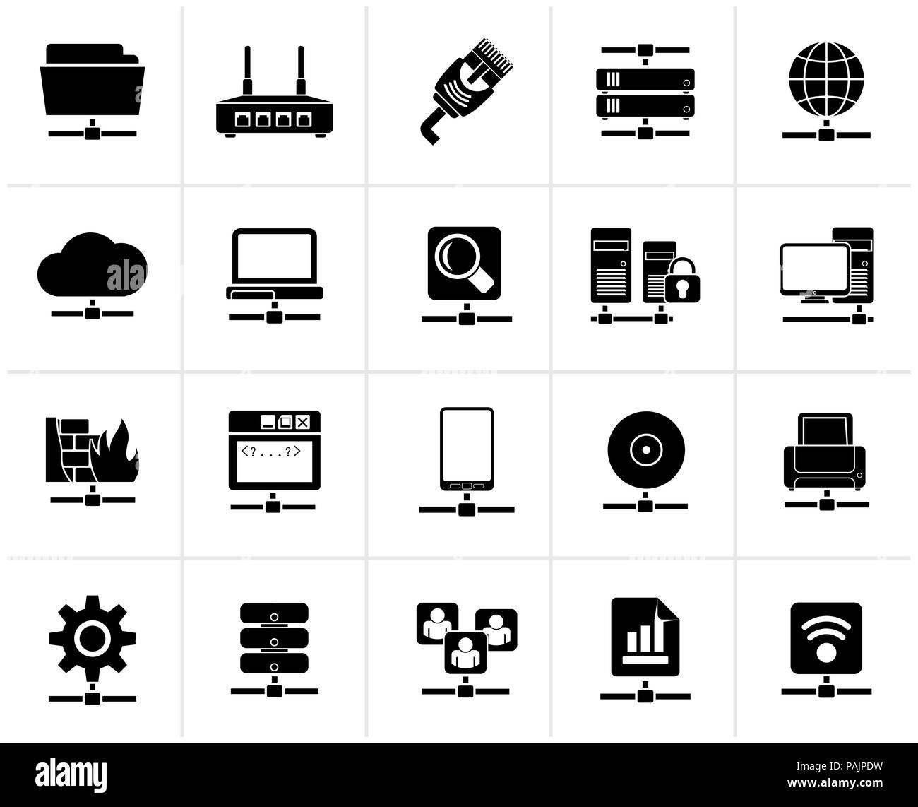 Réseau et Internet Ordinateur noir icônes - vector icon set Image ...