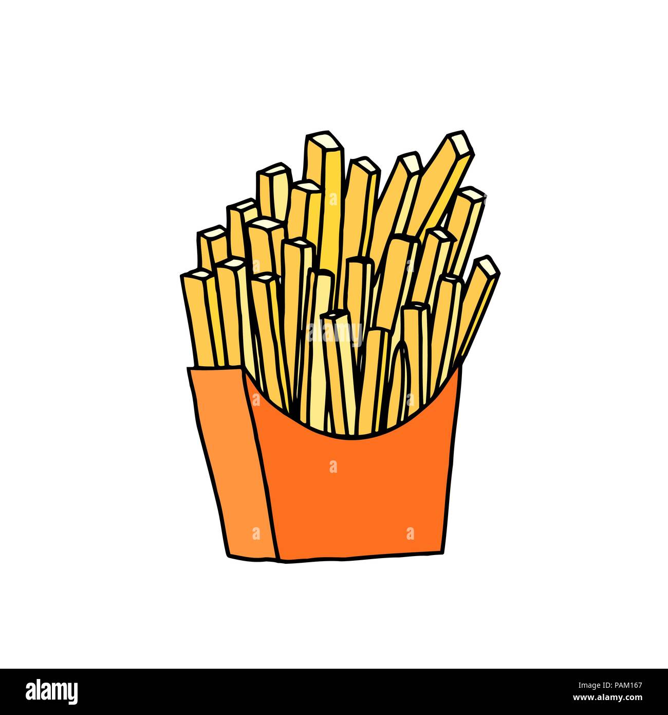 Frites en papier rouge pack. Croquis dessinés à la main. Vector ...