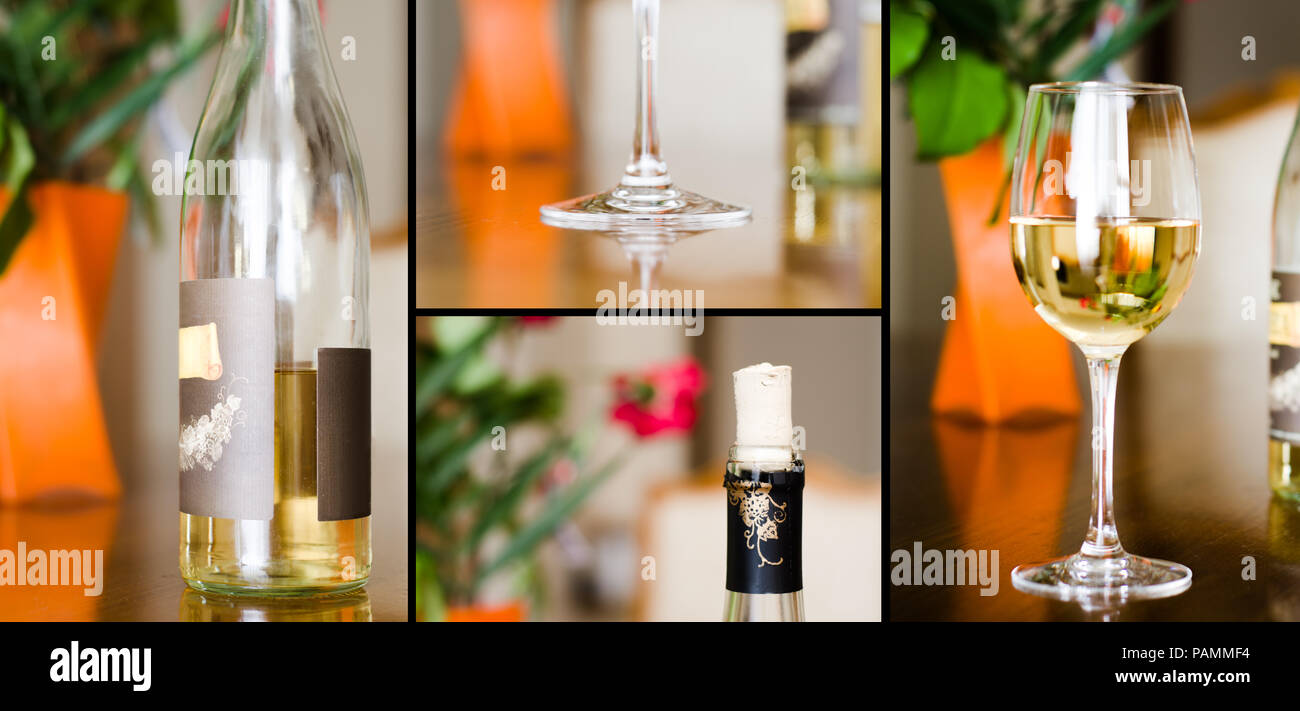 Verre à vin et bouteille de vin dans un collage Photo Stock - Alamy