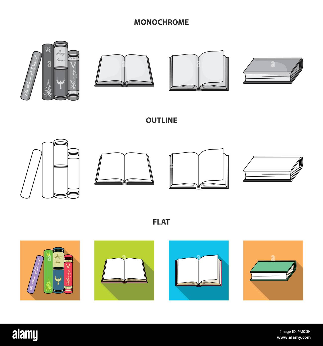 Différents types de livres. Livres collection set icônes de télévision ...