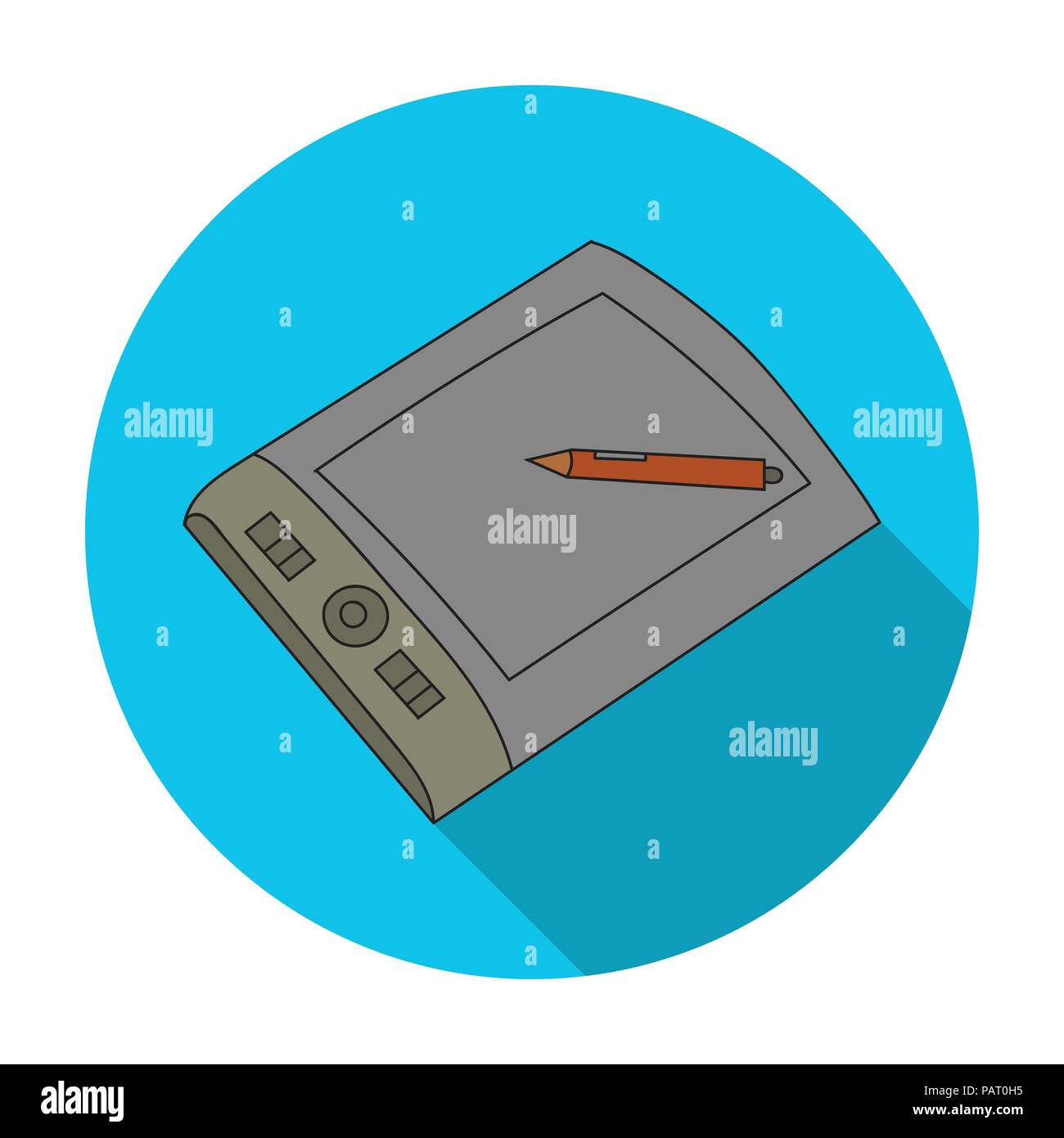 Dimensions tablette avec stylet icône dans le style plat isolé sur fond ...