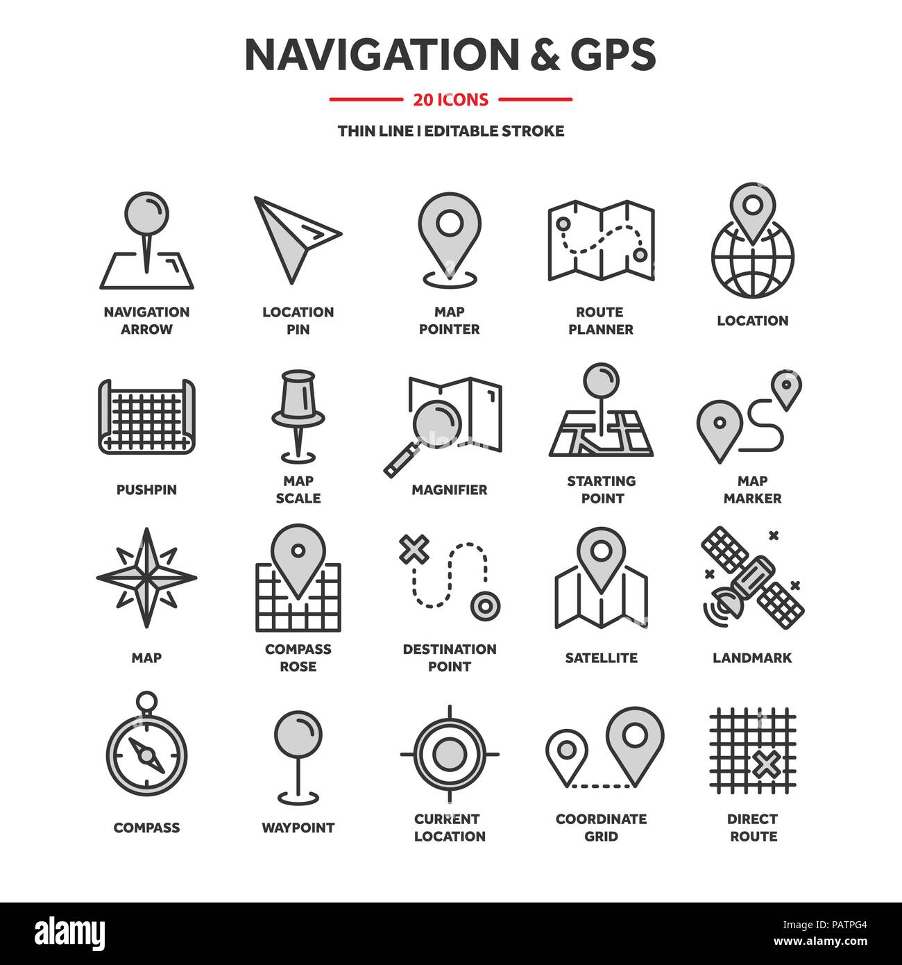 La carte et la navigation. Coordonnées GPS. Emplacement des icônes ...