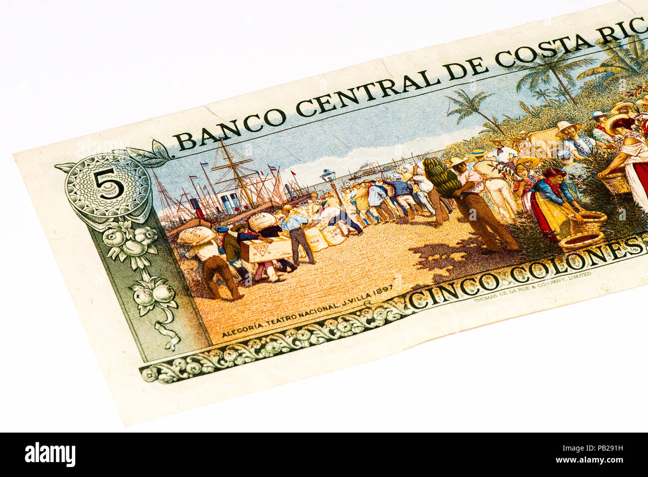 5 colones du Costa Rica billet de banque. Colones est la monnaie ...