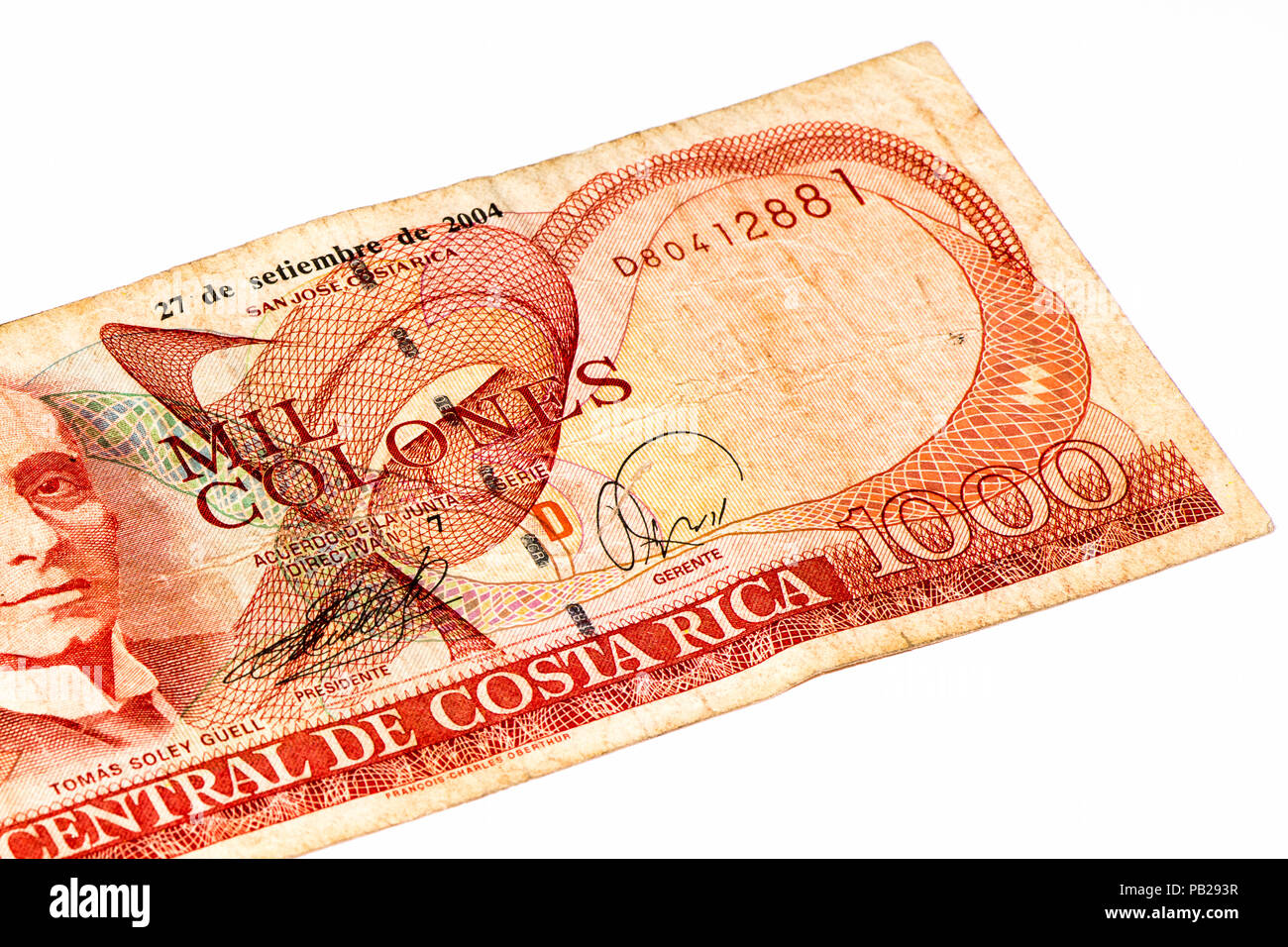 1000 colones du Costa Rica billet de banque. Colones est la monnaie ...