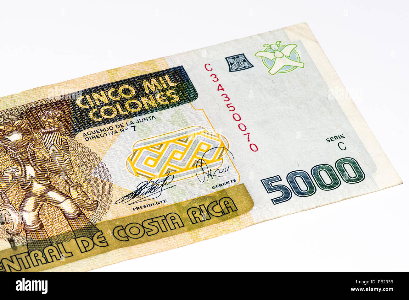 5000 colones du Costa Rica billet de banque. Colones est la monnaie ...